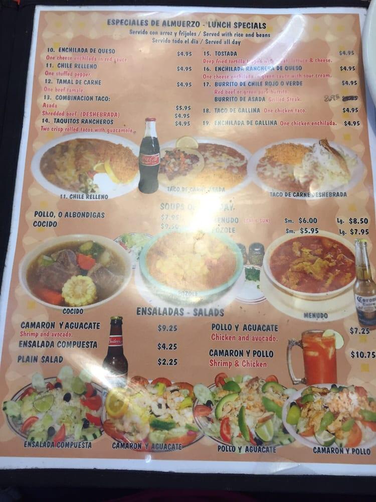 Menu at Casa Jimenez restaurant, Fontana