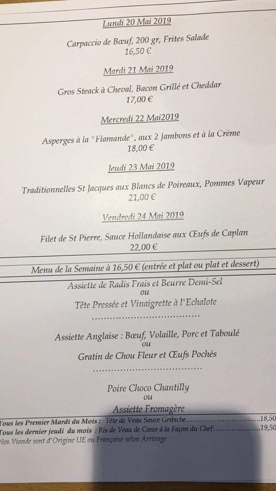 Menu au L'Alsacienne restaurant, Saultain