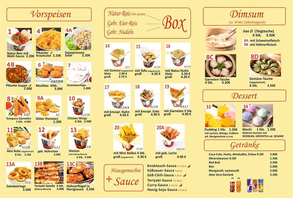 Speisekarte von ZHAO-Fu ASIA Imbiss restaurant, Eisenstadt