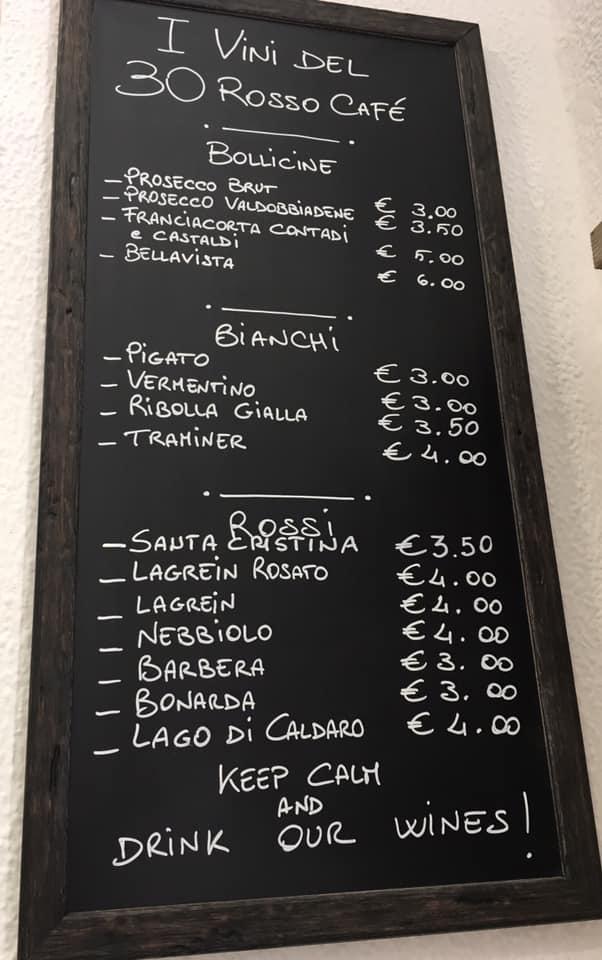 Menu at 30 Rosso Cafè pub & bar, Savona
