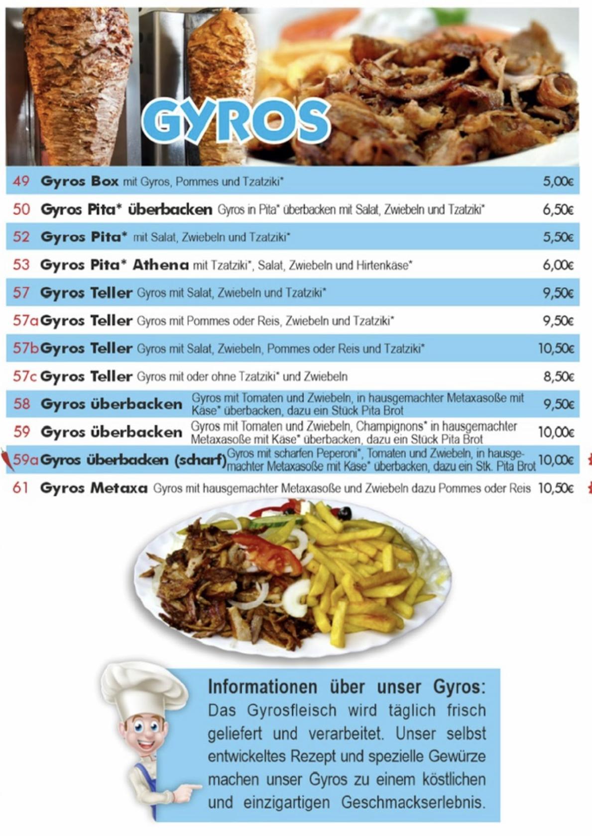 Speisekarte von Athena Gyros & co. Frotheim restaurant, Espelkamp