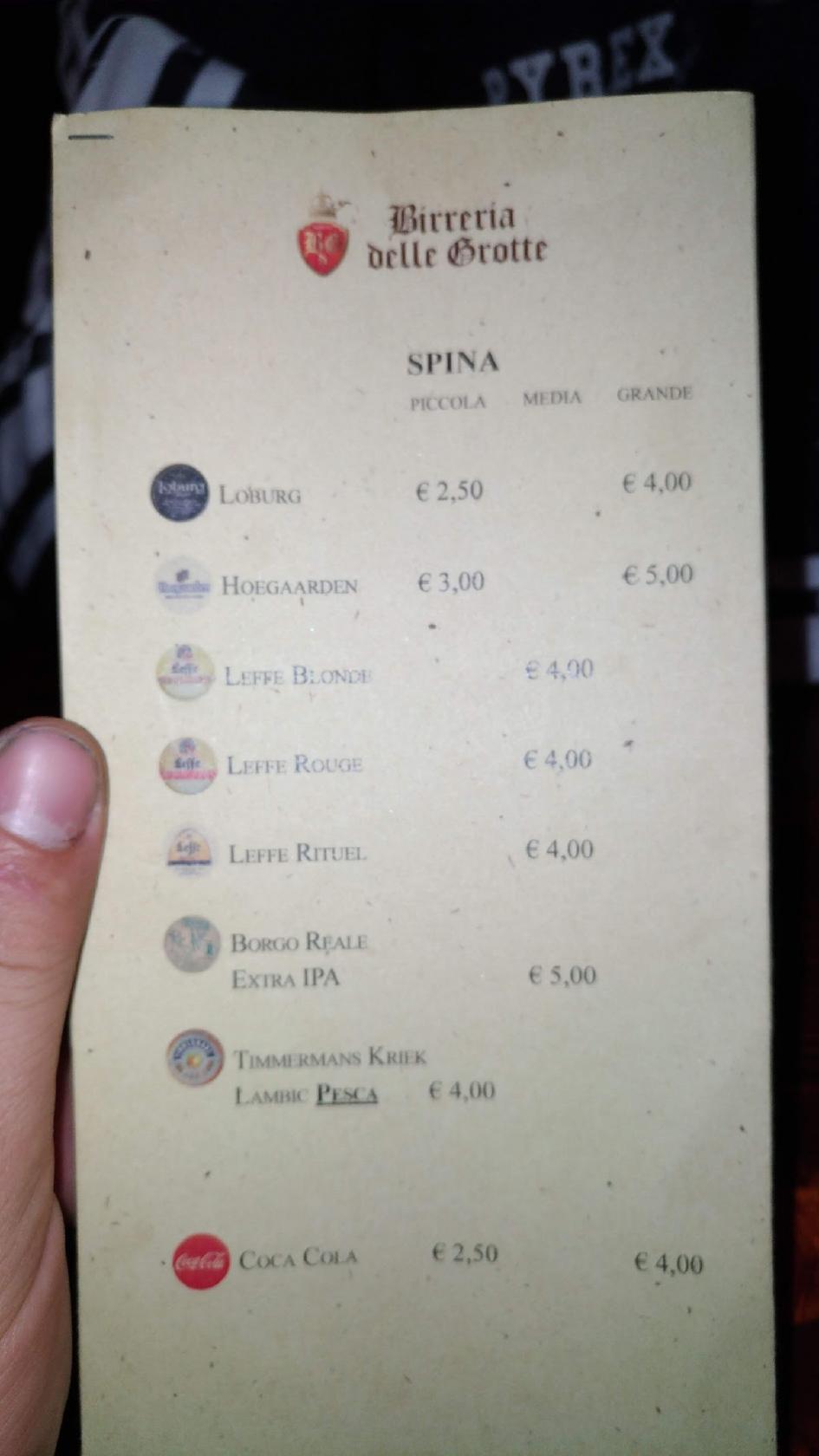Menu da Birreria delle Grotte pub & bar, Porto Recanati