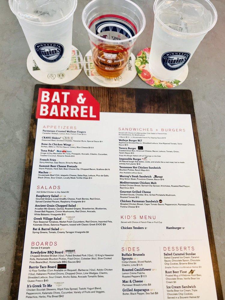 Menu at Bat & Barrel, Minneapolis