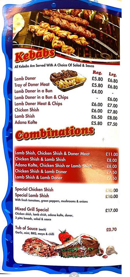 Menu at. fast food, Risca
