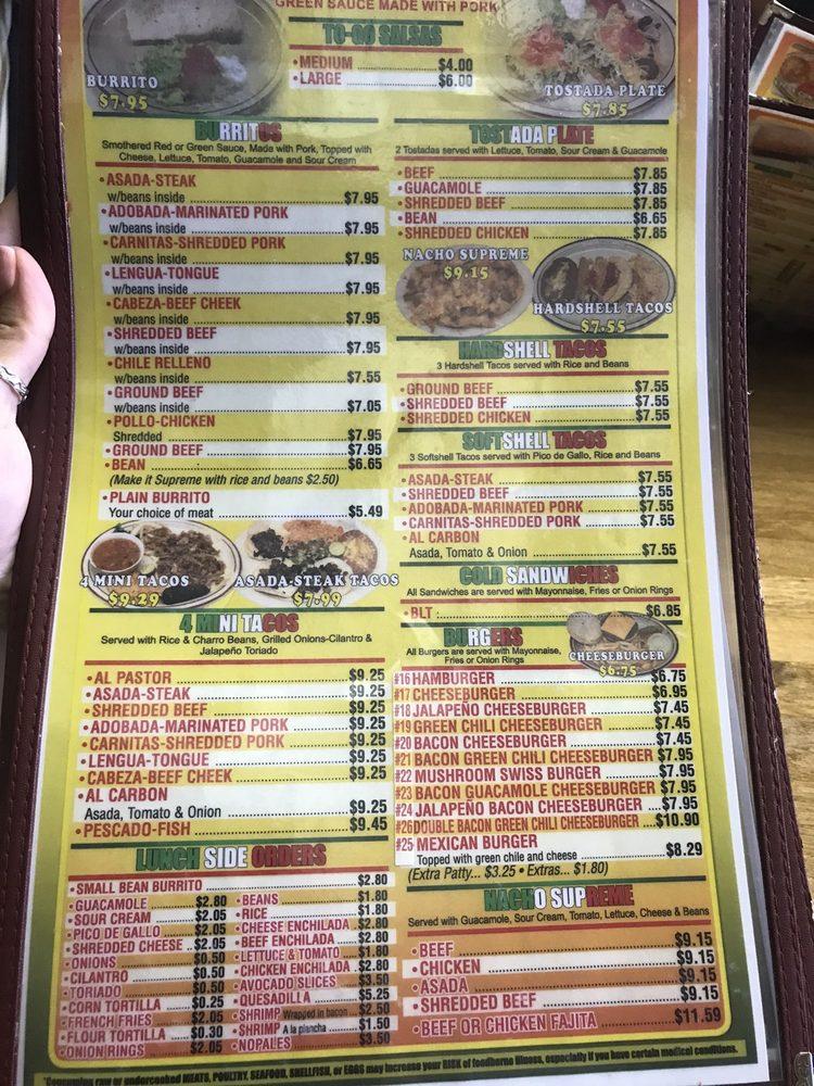 Menu at Jorge's Cafe, Ruidoso Downs, US-70