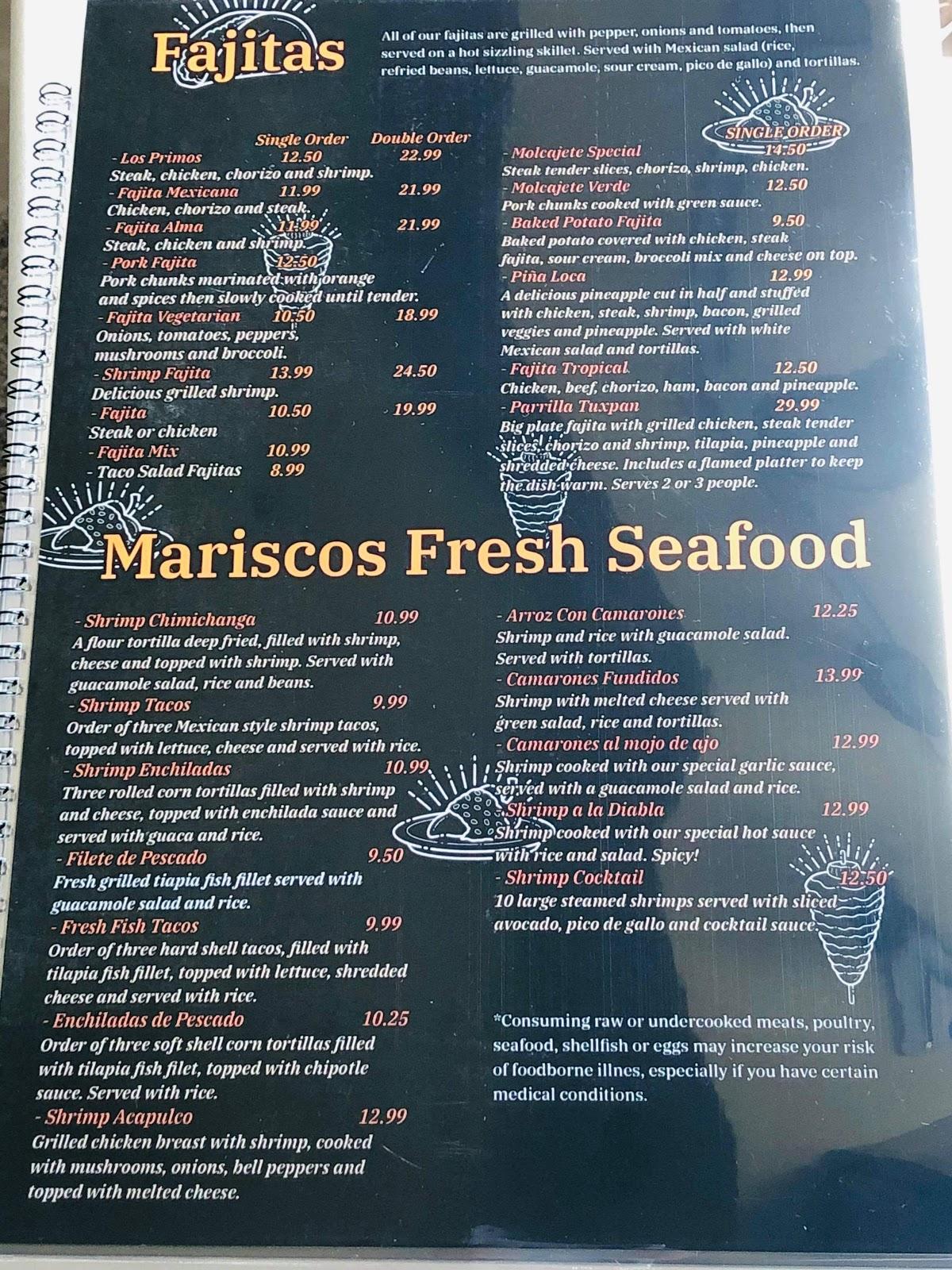 Menu at Los Primos Mexican Grill restaurant, Alma