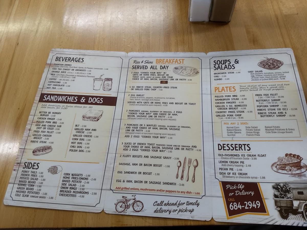 Menu at Porky Barn, Geneva