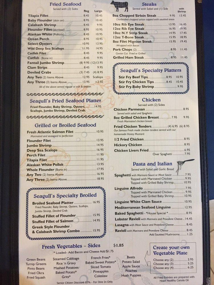 Menu at Seagull's Grill steakhouse, Lancaster