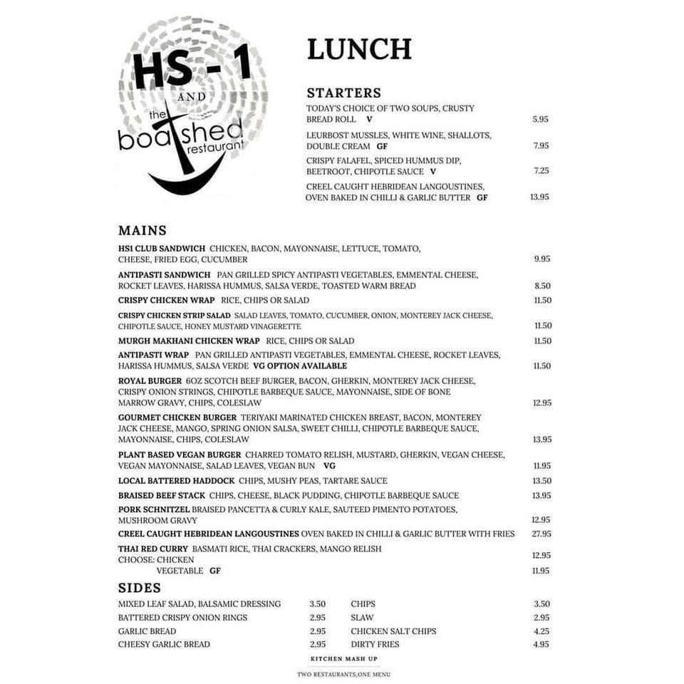 Menu at The Boatshed Restaurant, Stornoway, Cromwell St