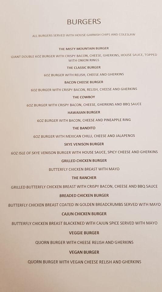 Menu at The Misty cafe, Dunvegan