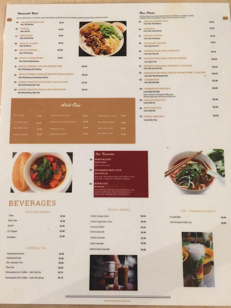 Menu at Bao Vietnamese Kitchen restaurant, Baton Rouge