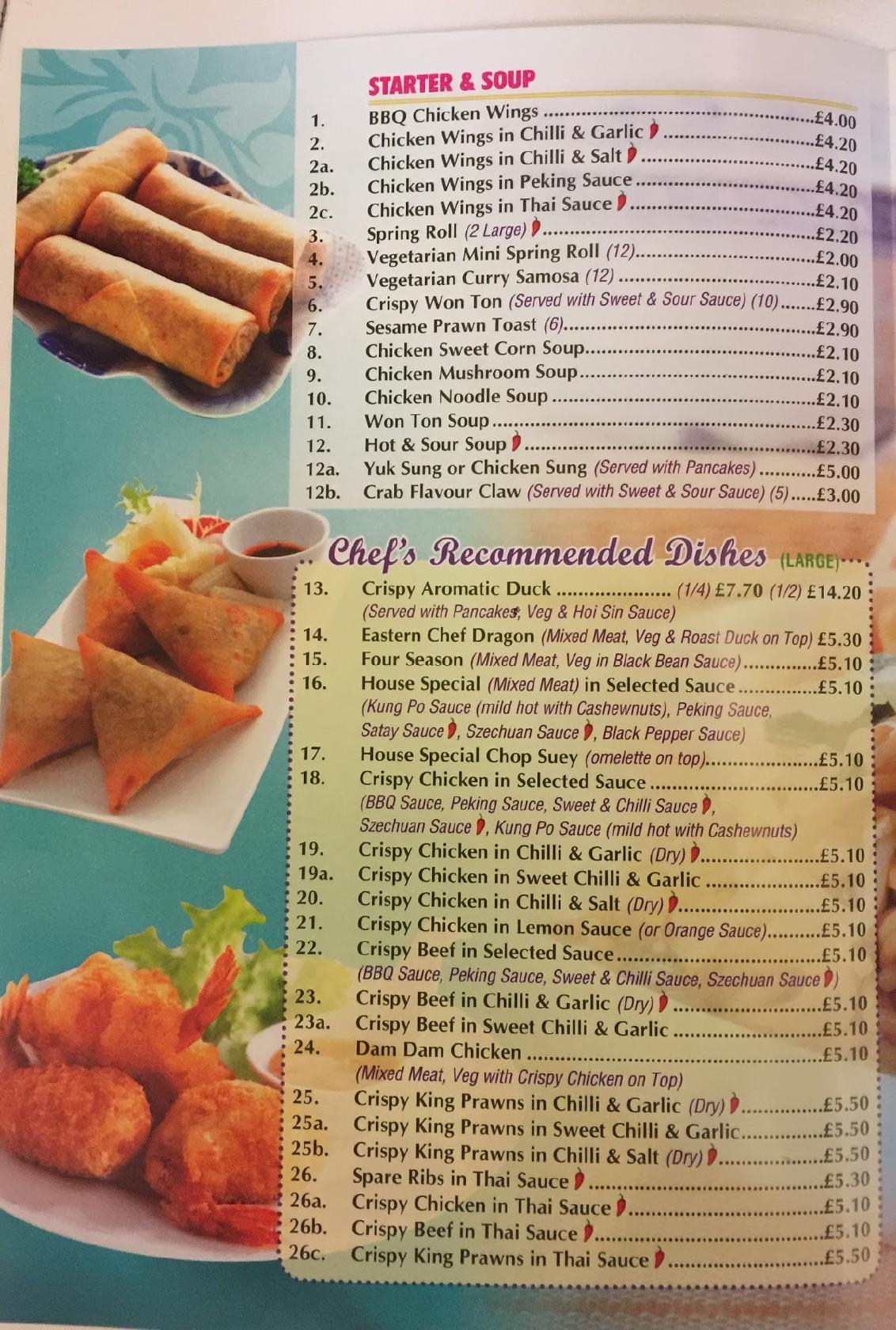 Menu at Eastern Chef restaurant, Coventry