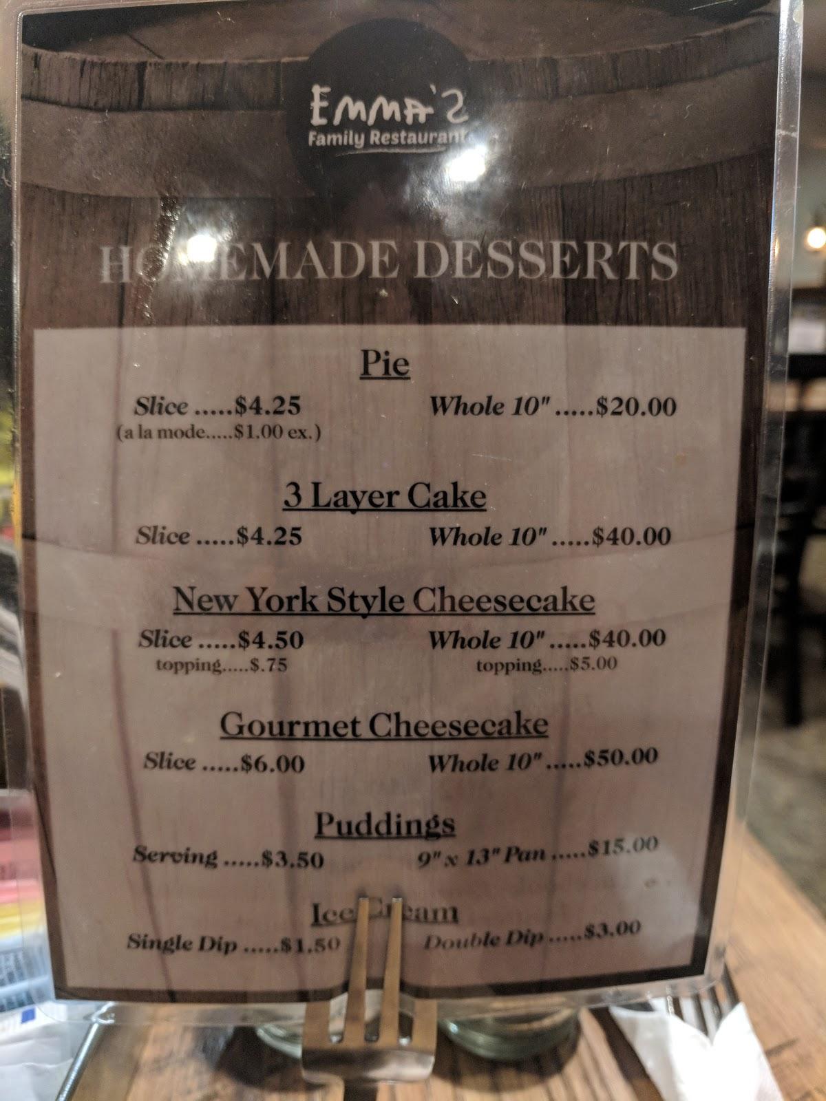Menu at Emma's Family Restaurant, Greenwood