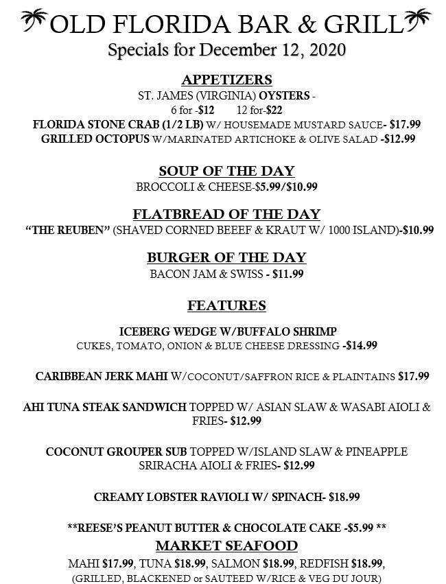 Menu at Old Florida Bar & Grill, Jupiter