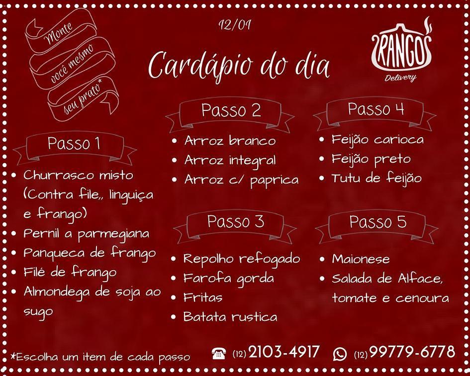 Menu em Rango restaurante, Guaratinguetá