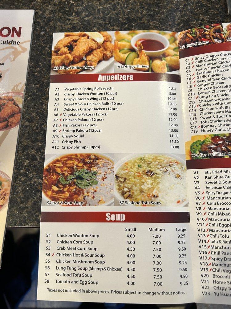 Menu at Spicy Dragon Restaurant, Toronto, Kennedy Rd