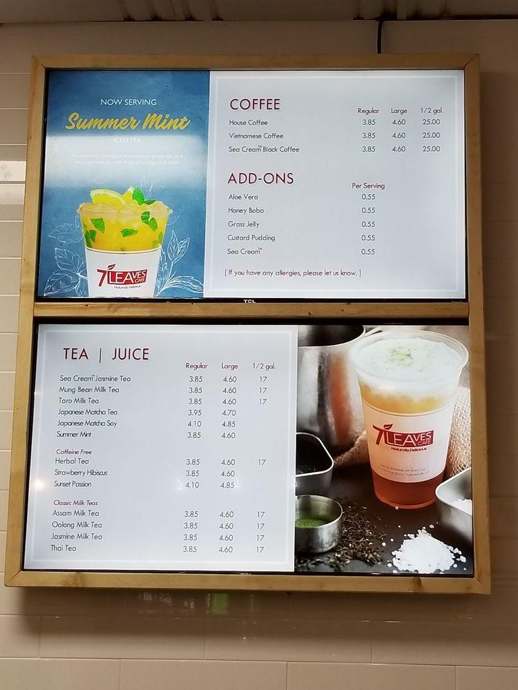 Menu at 7 Leaves Cafe - Tea Shop, Milk Tea, Best Boba Tea - Las Vegas ...