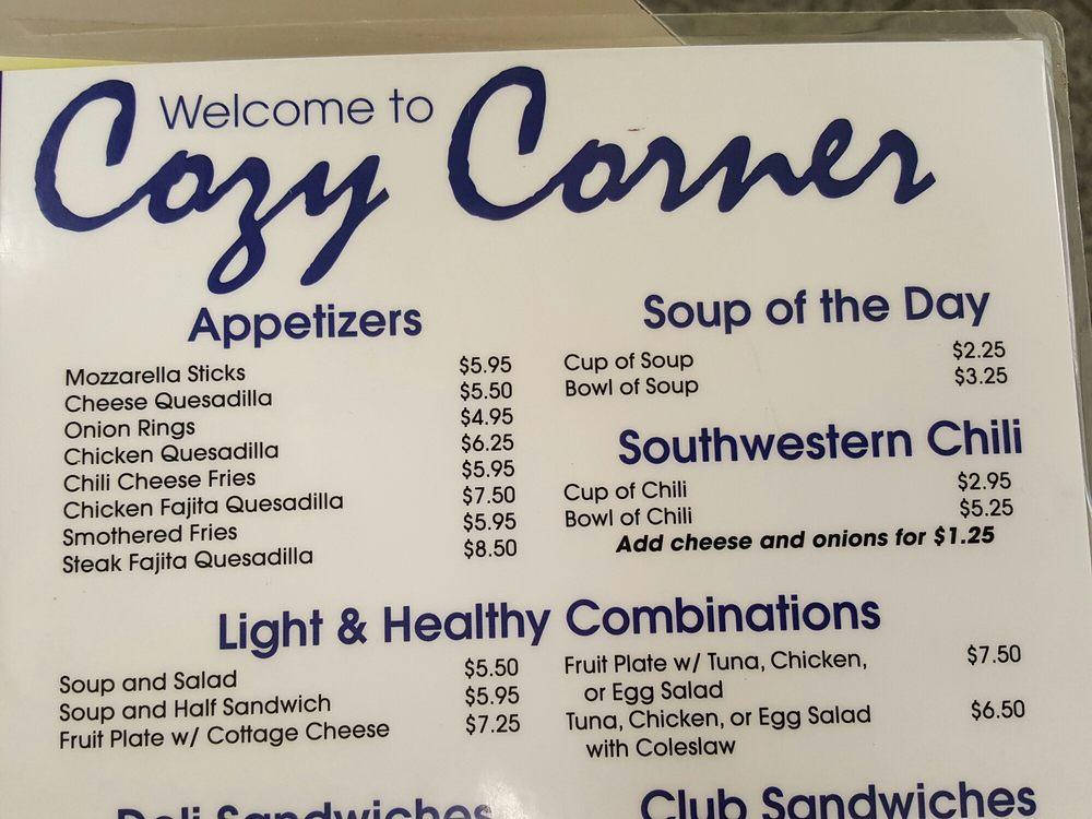 Menu at Cozy Corner restaurant, Miami Springs, 90 Westward Dr