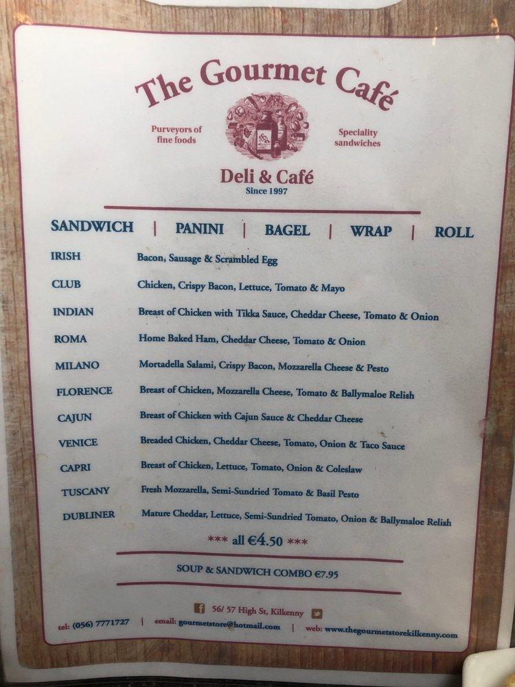 Menu at The Gourmet Store cafe, Kilkenny