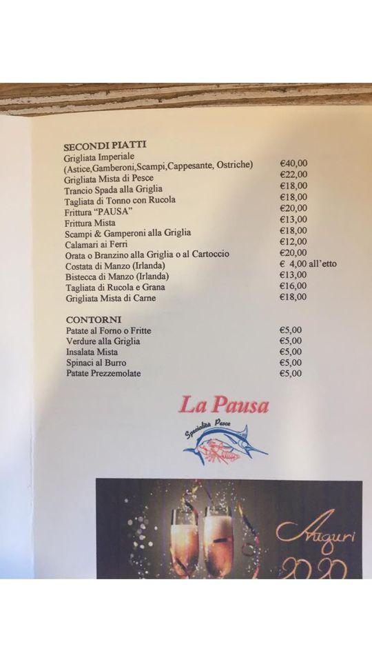 Menu da La Pausa ristorante, Vicenza
