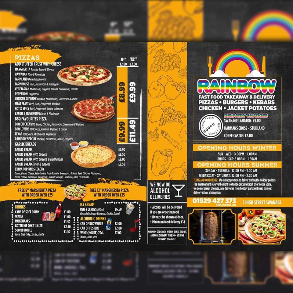 Menu at Rainbow Kebab fast food, Swanage
