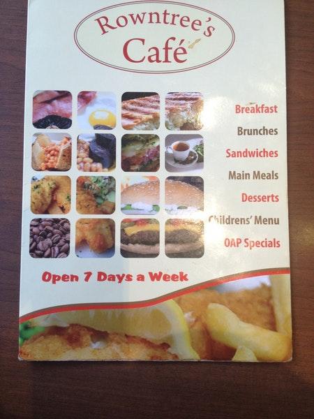 Menu at Rowntree's Cafe, Manchester