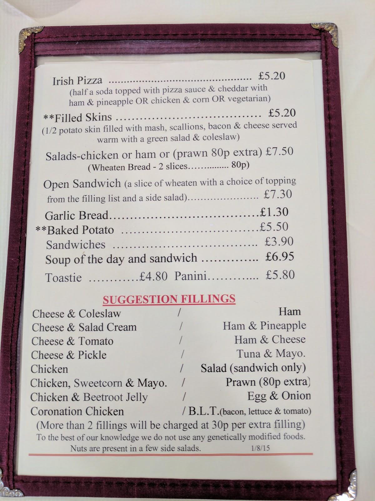 Menu at Strawberry Fayre cafe, Coleraine