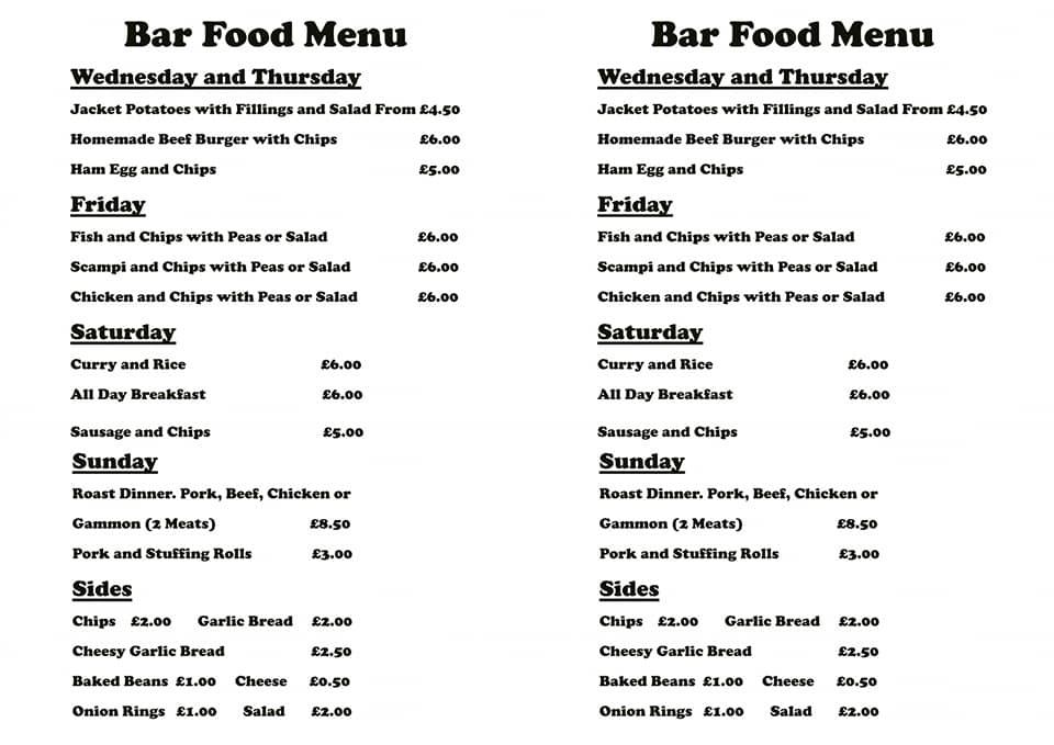 Menu at The Chestnut Tree Inn pub & bar, Worcester