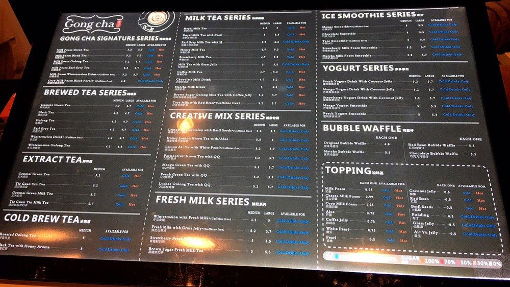 Menu at Gong cha pub & bar, Vancouver, 386 Robson St