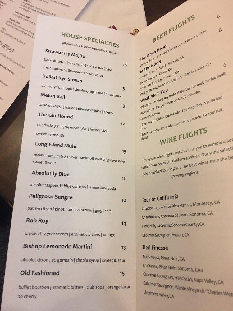Menu at Bishop Grill restaurant, San Ramon