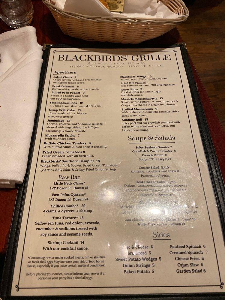 Menu at Blackbirds' Grille pub & bar, Sayville