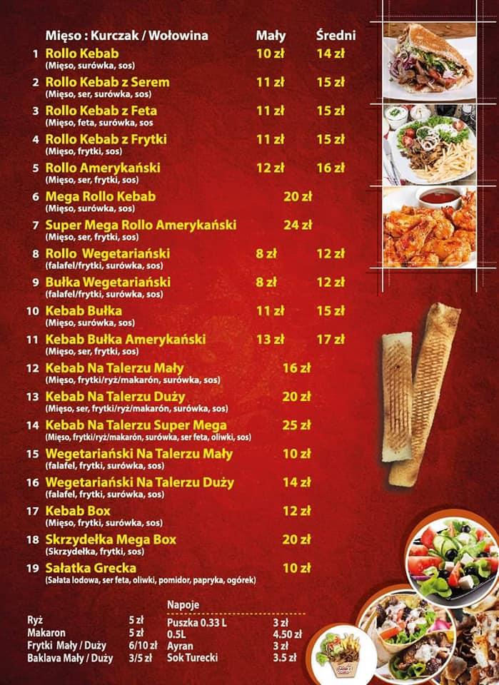 Menu at Kebab Center restaurant, Czersk