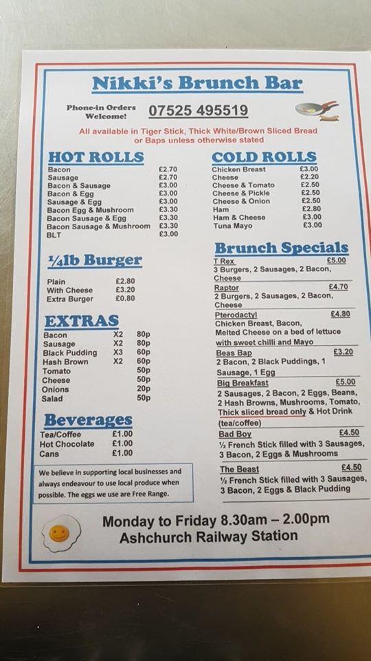 Menu at Nikki's Brunch Bar, Tewkesbury