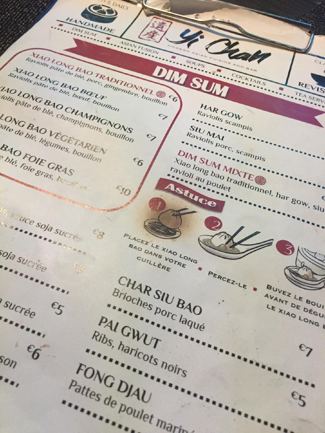 Menu at Yi Chan, Brussels, Rue Jules Van Praet 13