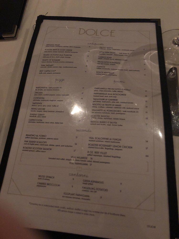 Menu at Dolce Italian Miami restaurant, Miami Beach