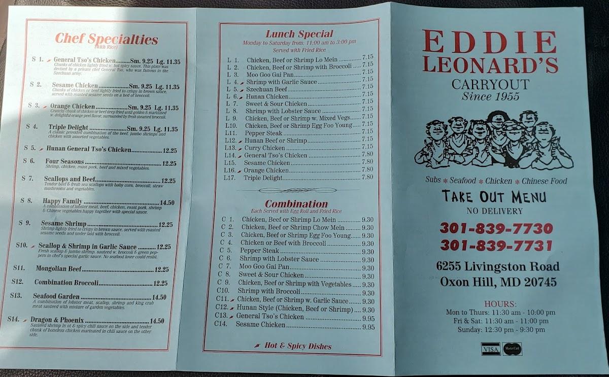 Menu at Eddie's Carry Out LLC restaurant, Oxon Hill