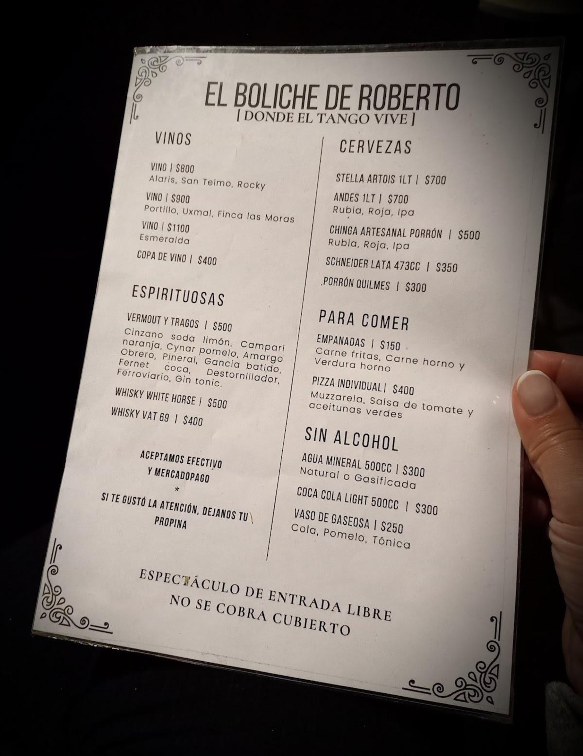 Menu at El Boliche de Roberto pub & bar, Buenos Aires, C1176ABE