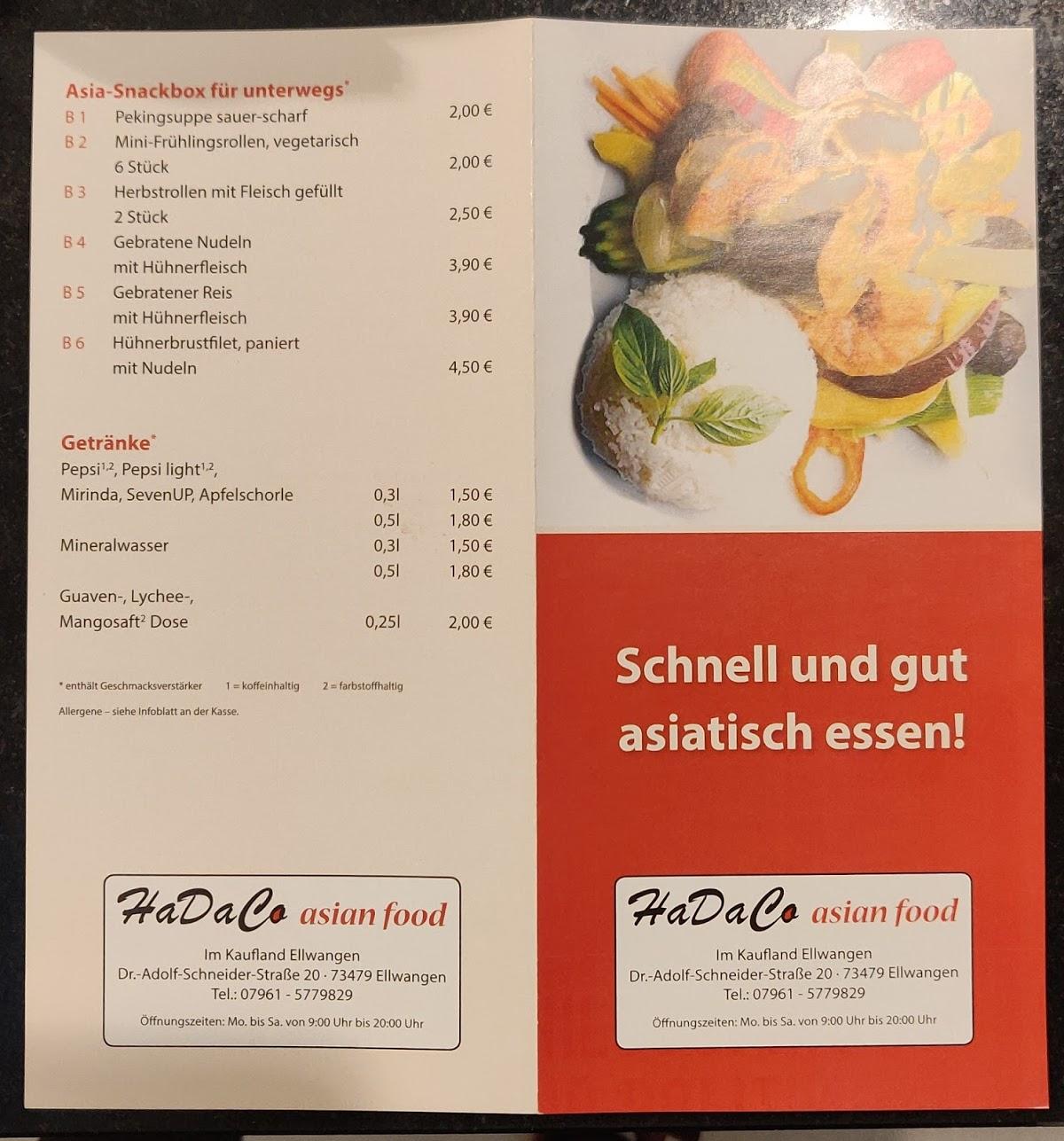 Speisekarte von HaDaCo Asian Food restaurant, Ellwangen (Jagst)