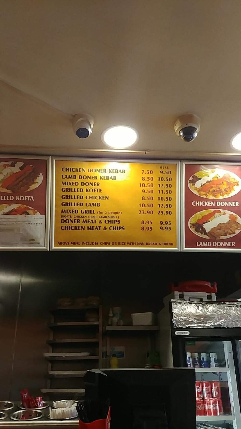 Menu at Istanbul Kebab Cork City fast food, Cork