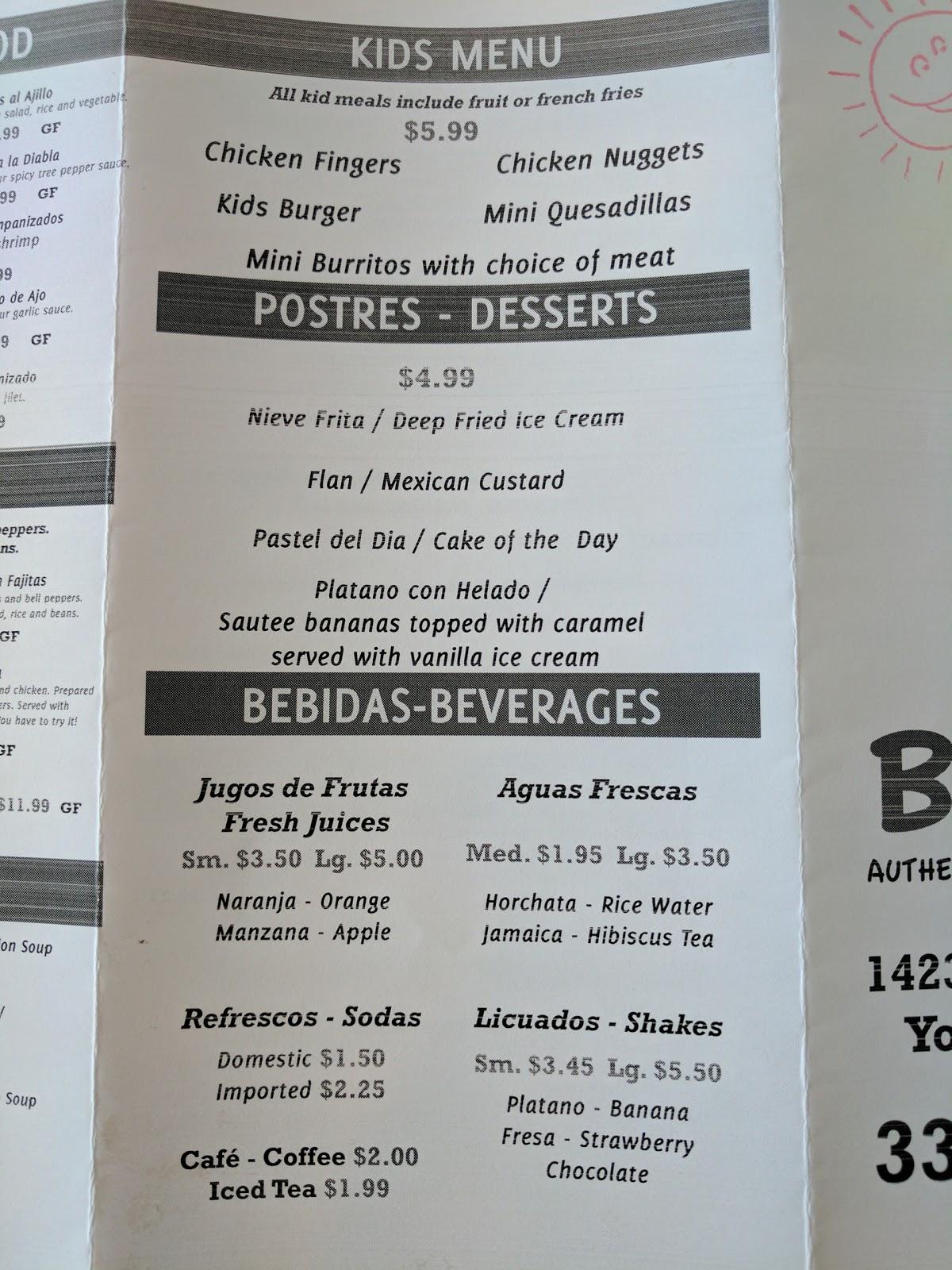 Menu at Que Brava restaurant, Yorkville
