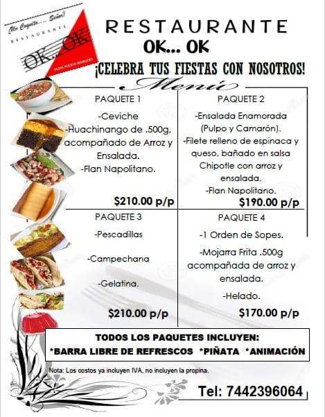Menu at Restaurante OK OK, Acapulco, Av. Miguel Alemán