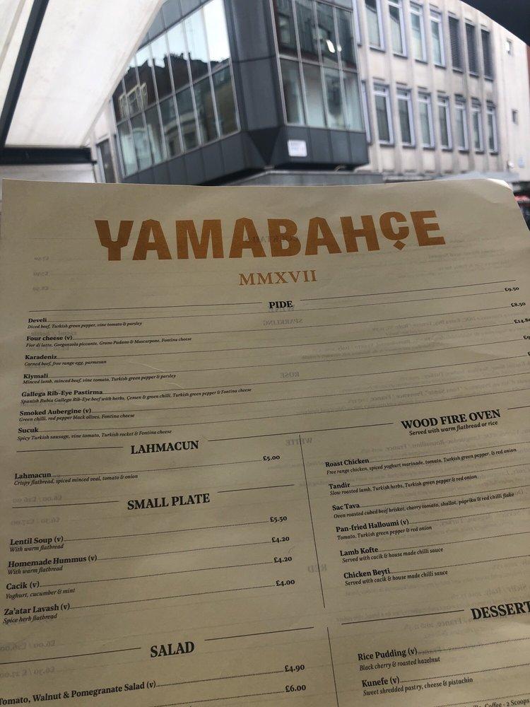 Menu at Yamabahçe restaurant, London, 26 James St