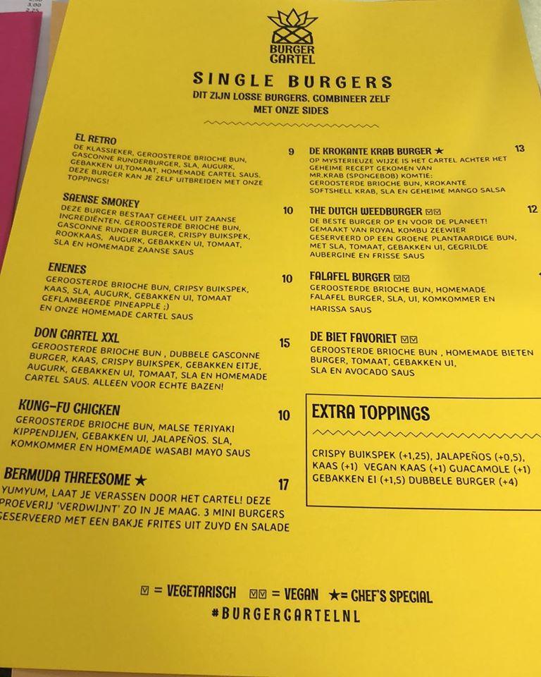 Menu at Cartel, Zaandam