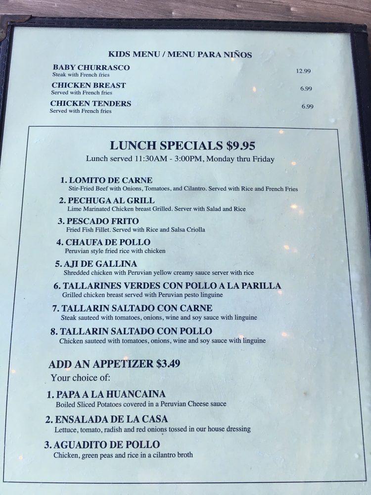 Menu at El Inka Grill restaurant, Orlando, Dr Phillips Blvd