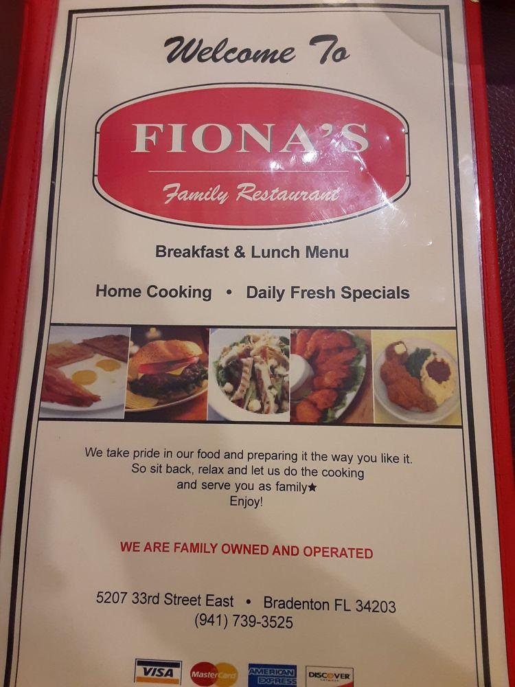 Menu at Fiona's Restaurant, Bradenton, 33rd St E