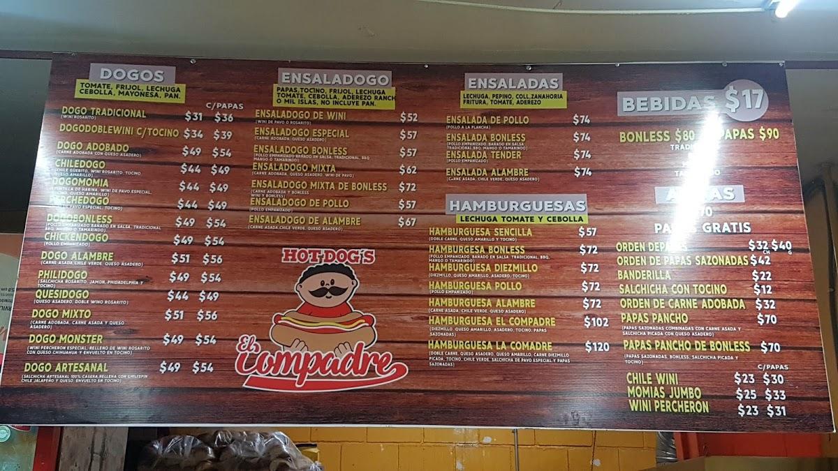 Carta del restaurante Hot Dog's El Compadre, Hermosillo