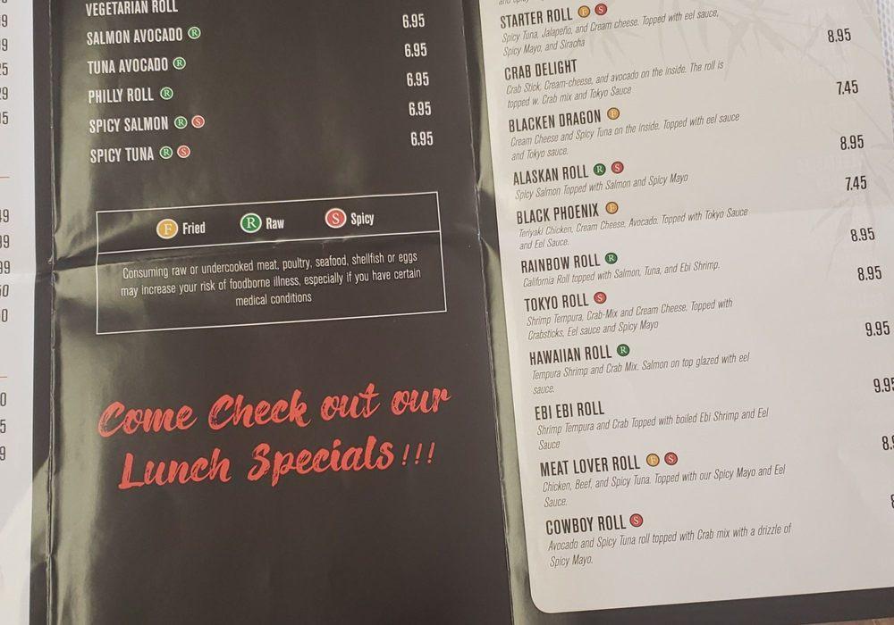 Menu at Tokyo Express restaurant, Windcrest