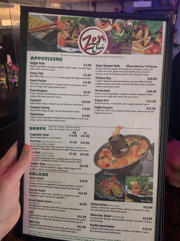 Menu at Zen Thai Cafe, Phoenix