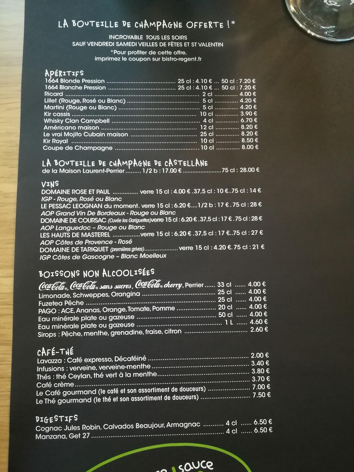 Carta del restaurante Bistro Régent Lyon La Part Dieu, Lyon