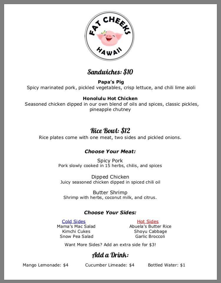 Menu at Fat Cheeks restaurant, Honolulu
